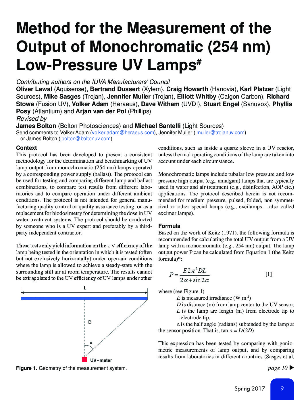 Method for the Measurement of the Output of Monochromatic (254 nm) - UV ...